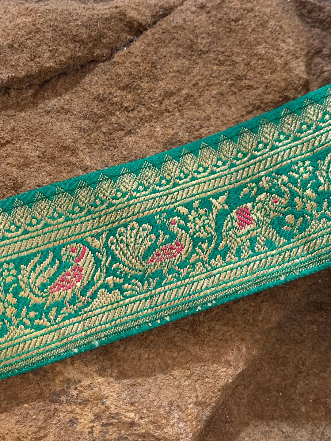 Green Silk Trim, Gold Brocade Trim, Green N Gold Jacquard Trim, Border ...