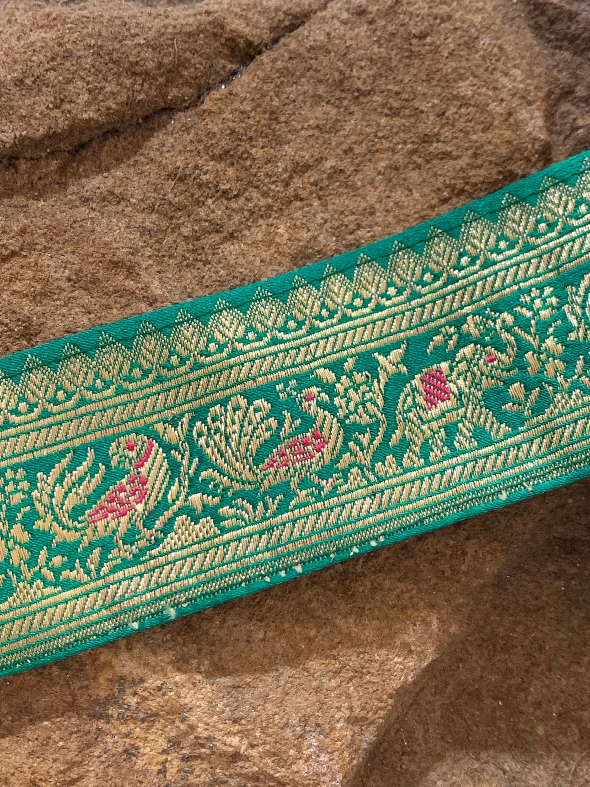 Green Silk Trim, Gold Brocade Trim, Green N Gold Jacquard Trim, Border ...