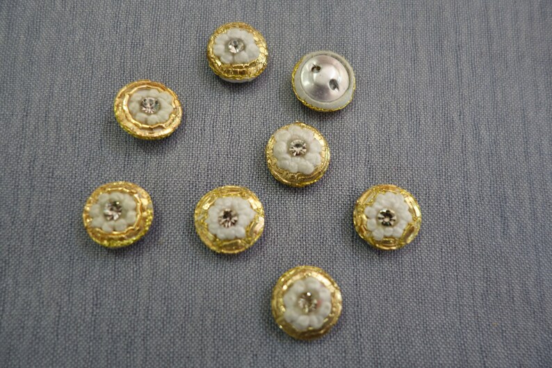 Crystal Buttons - Hand Embroidered Button - White Gold Buttons - With ...