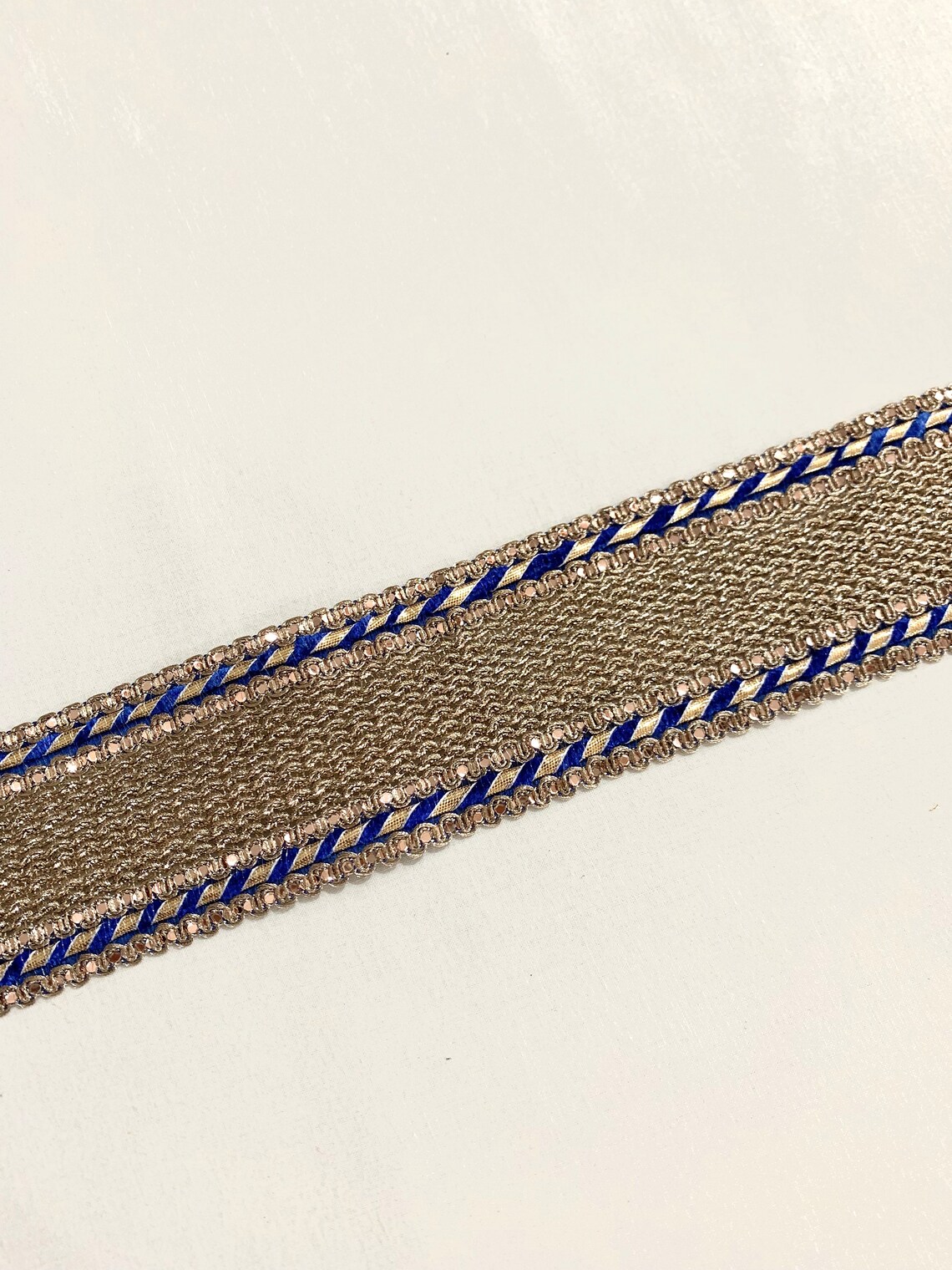 Rose Gold Trim, Rose Gold N Blue Trim, Woven Threads Trim, Bordered ...