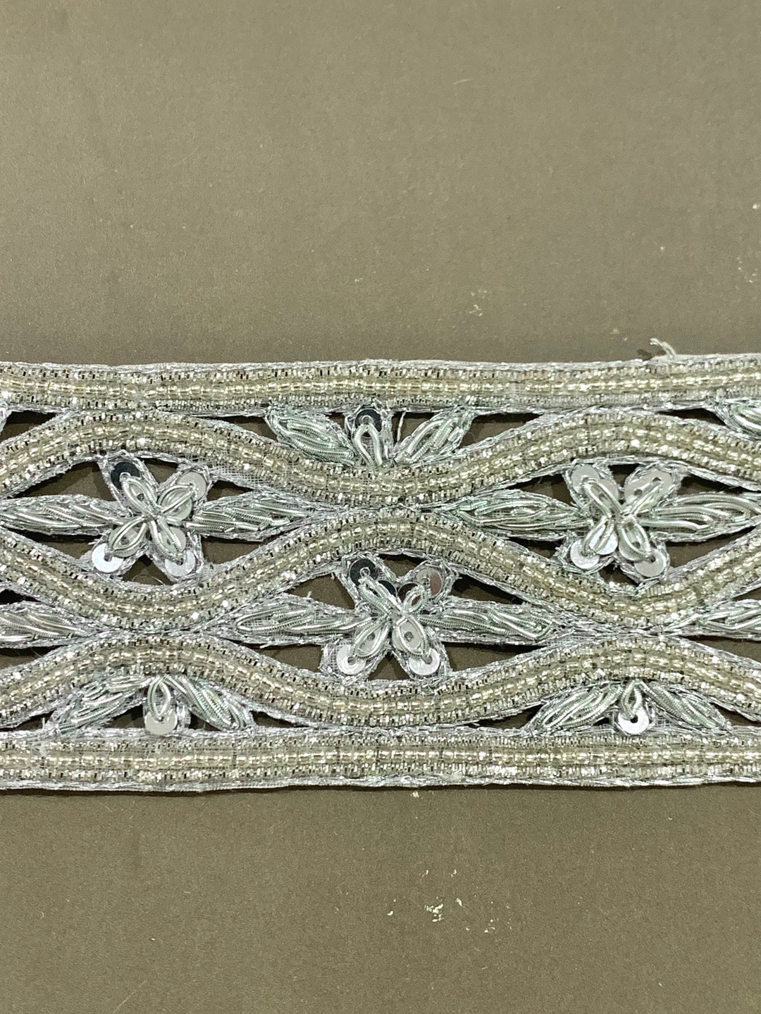 1.5 Yards of Silver Bridal Trim, Hand Embroidered Trim, Luxurious Trim ...