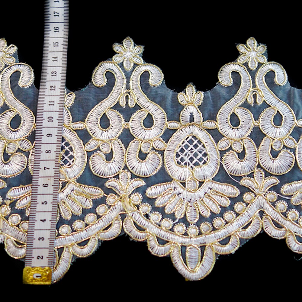 White Sheer Cut Work Trim With Cream and Gold Embroidery - Etsy Australia