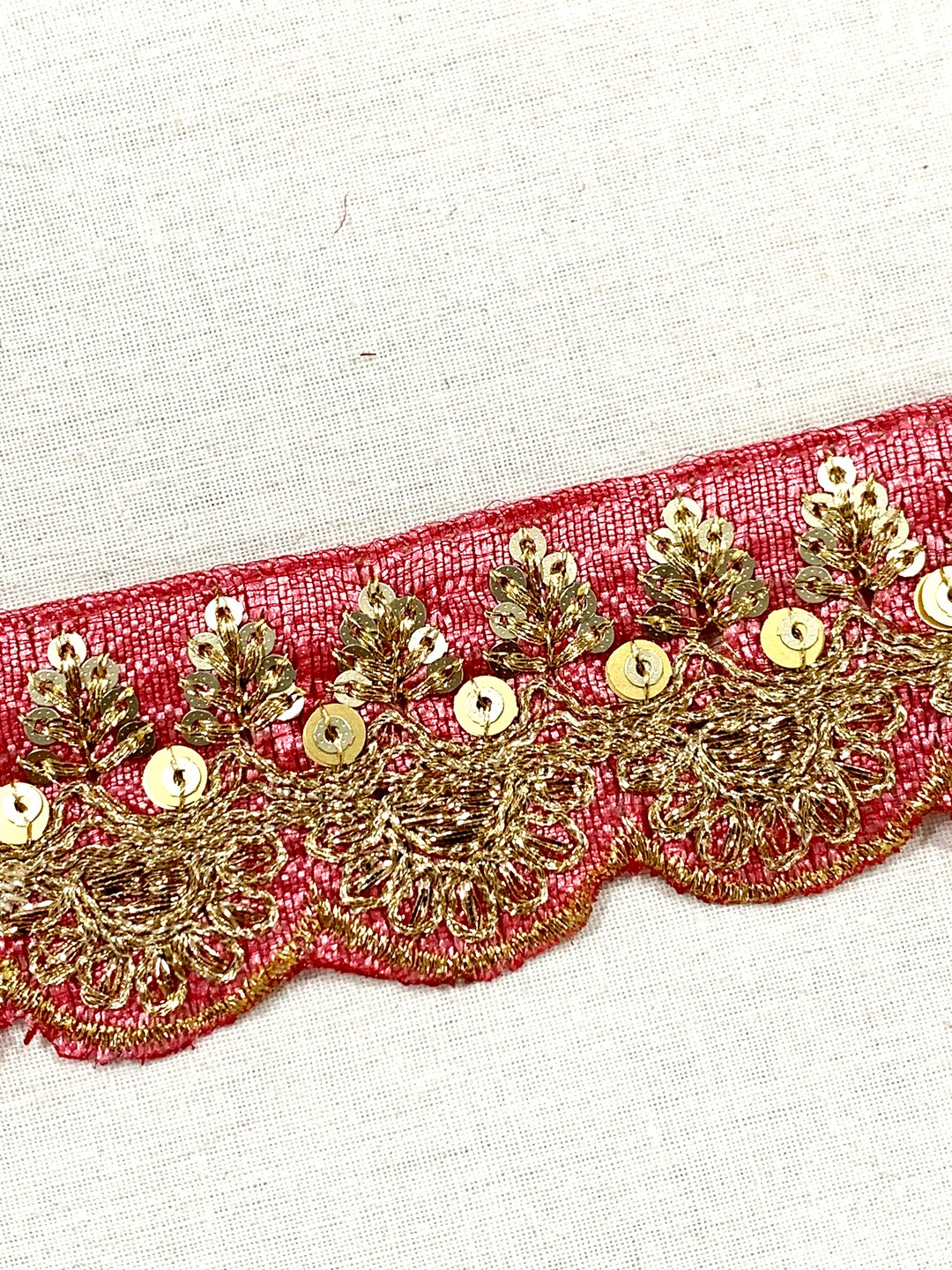 2 Yards of Soft Pink N Gold Trim, Light Pink Embroidered Trim, Bold N ...