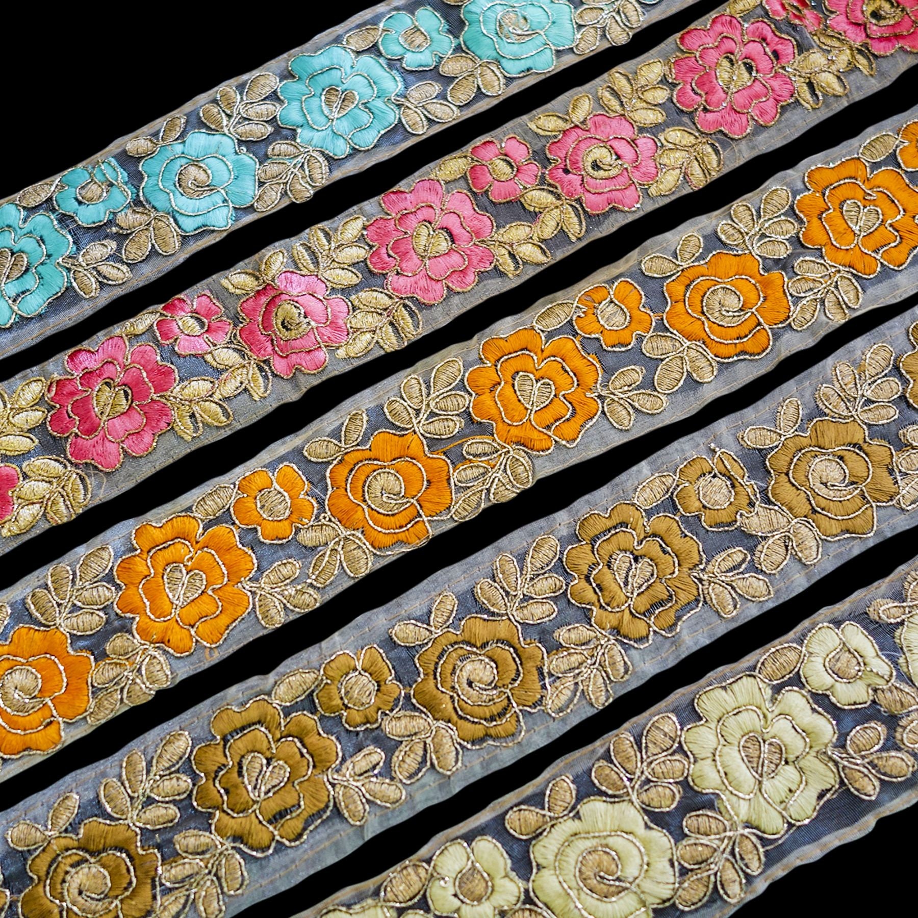 Floral Trim Embroidered Trim Floral Orange Trim Soft - Etsy