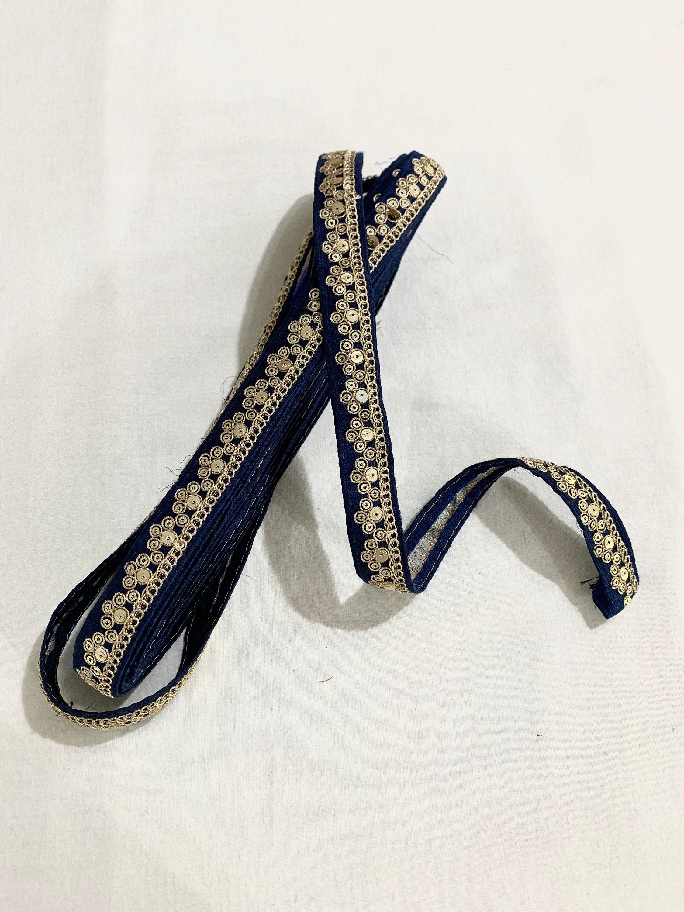 2 Yards of Navy Blue Trim, Blue N Gold Embroidered Trim, Gold ...