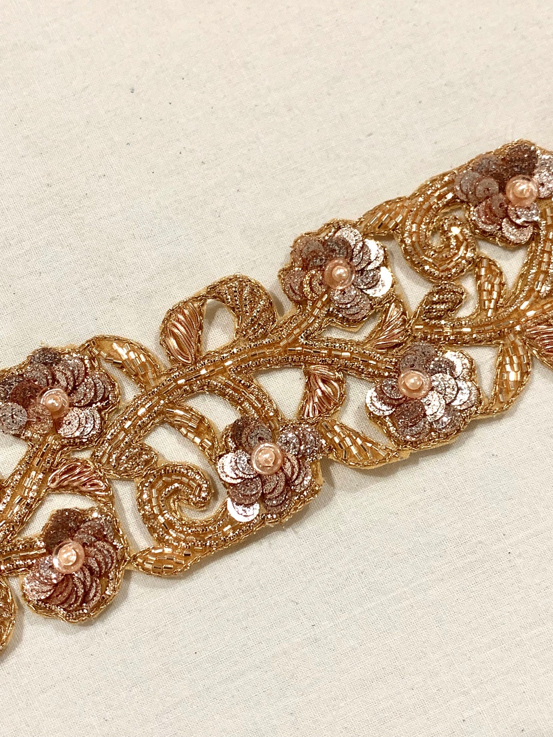 All Pink Gold Trim, Hand Embroidered Rose Gold Trim, Bridal N Formal ...