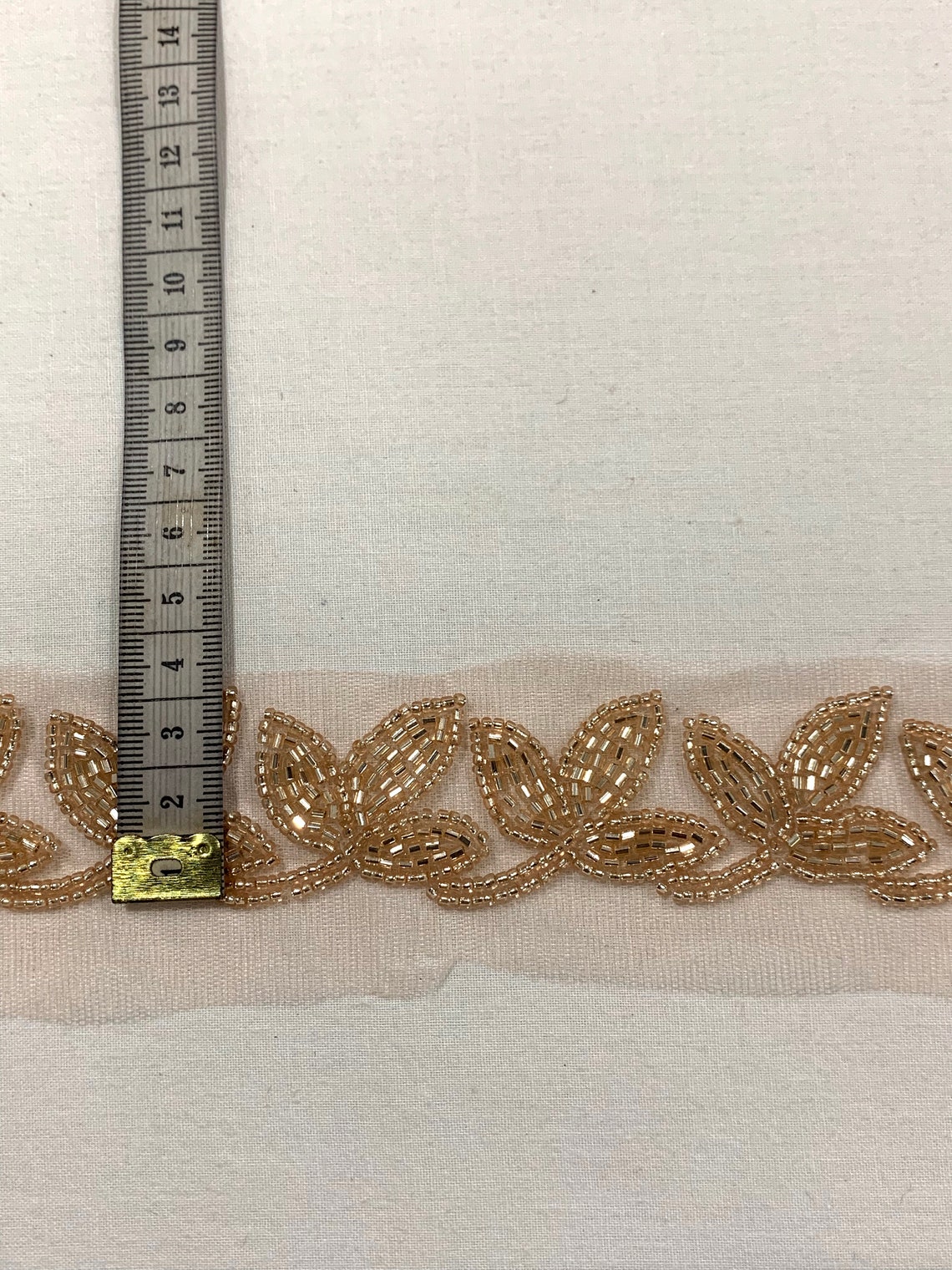 Rose Gold Beaded Trim Pink Gold Hand Embroidered Trim Seed - Etsy
