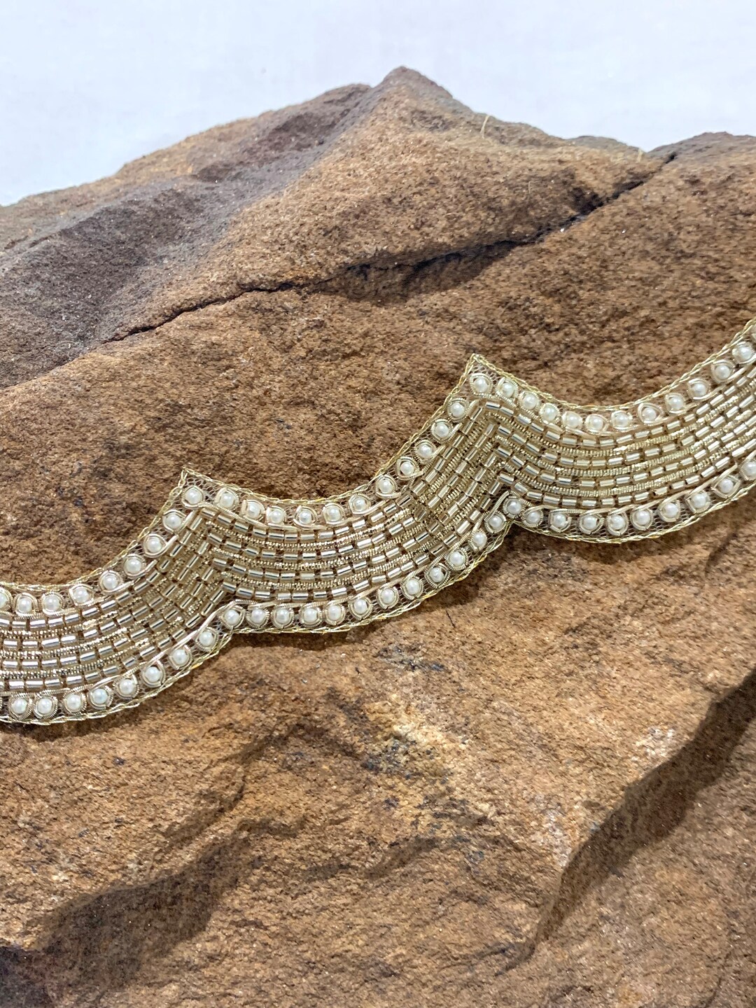 Scalloped Gold Trim, Bridal Hand Embroidered Trim, Light Gold Trim ...