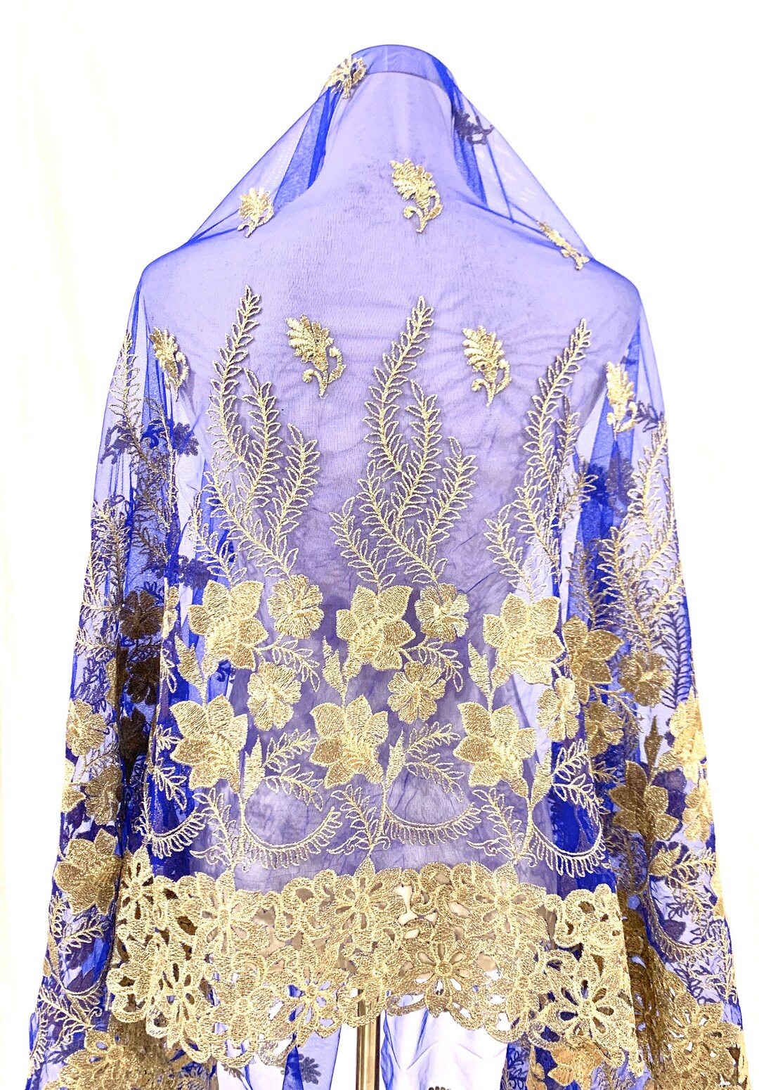 Blue Tulle Fabric, Royal Blue N Gold Fabric, Floral Formal Wear Fabric ...