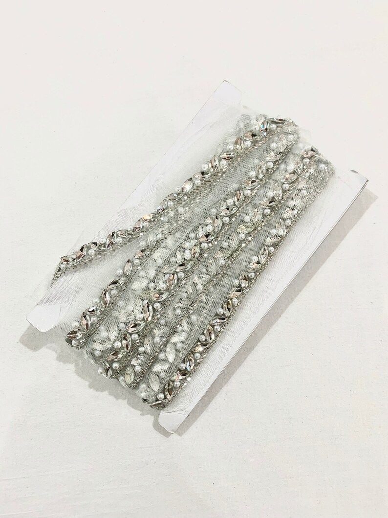 Silver Bridal Trim Silver Crystal Trim Silver Hand Beaded - Etsy Australia