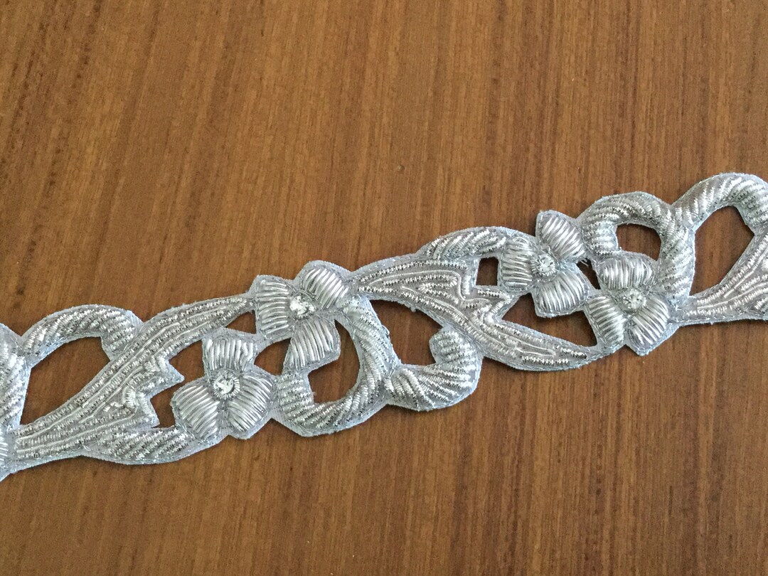 Silver Cut Work Trim, Hand Embroidered Trim, Silver Zardosi Cord Trim ...