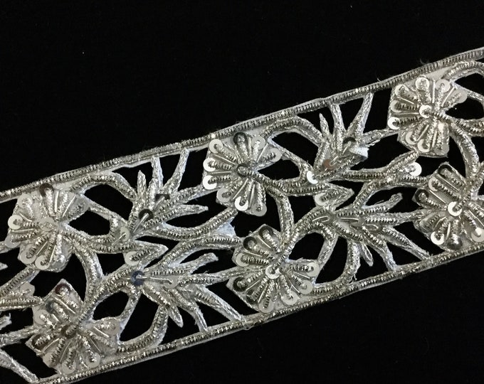Silver Trim Intricate Cutwork Trim Silver Metlaic Trim Metlaic Thread Trim Floral Trim ...