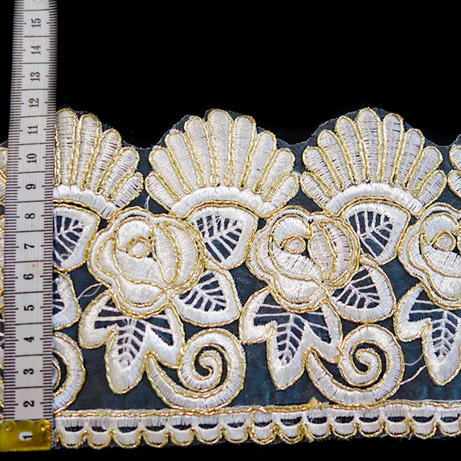 Cream N Gold Trim, Silk Embroidered Trim, Fine Golden Cord Trim, Sheer ...