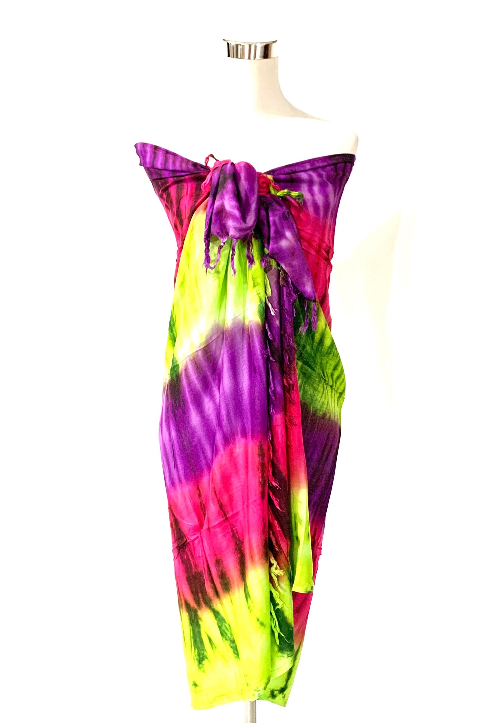 Purple Sarong Shawl, 100% Viscose, Purple Pink Tie Dye Beach Wear ...