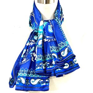 Royal Blue Square Scarf/ Blue Base Scarf/ Viscose Printed/ Paisley ...