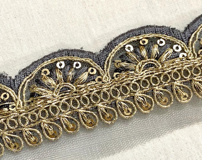 Navy Blue Trim, Gold Embroidered Trim, Navy Blue N Gold Trim, Scalloped ...