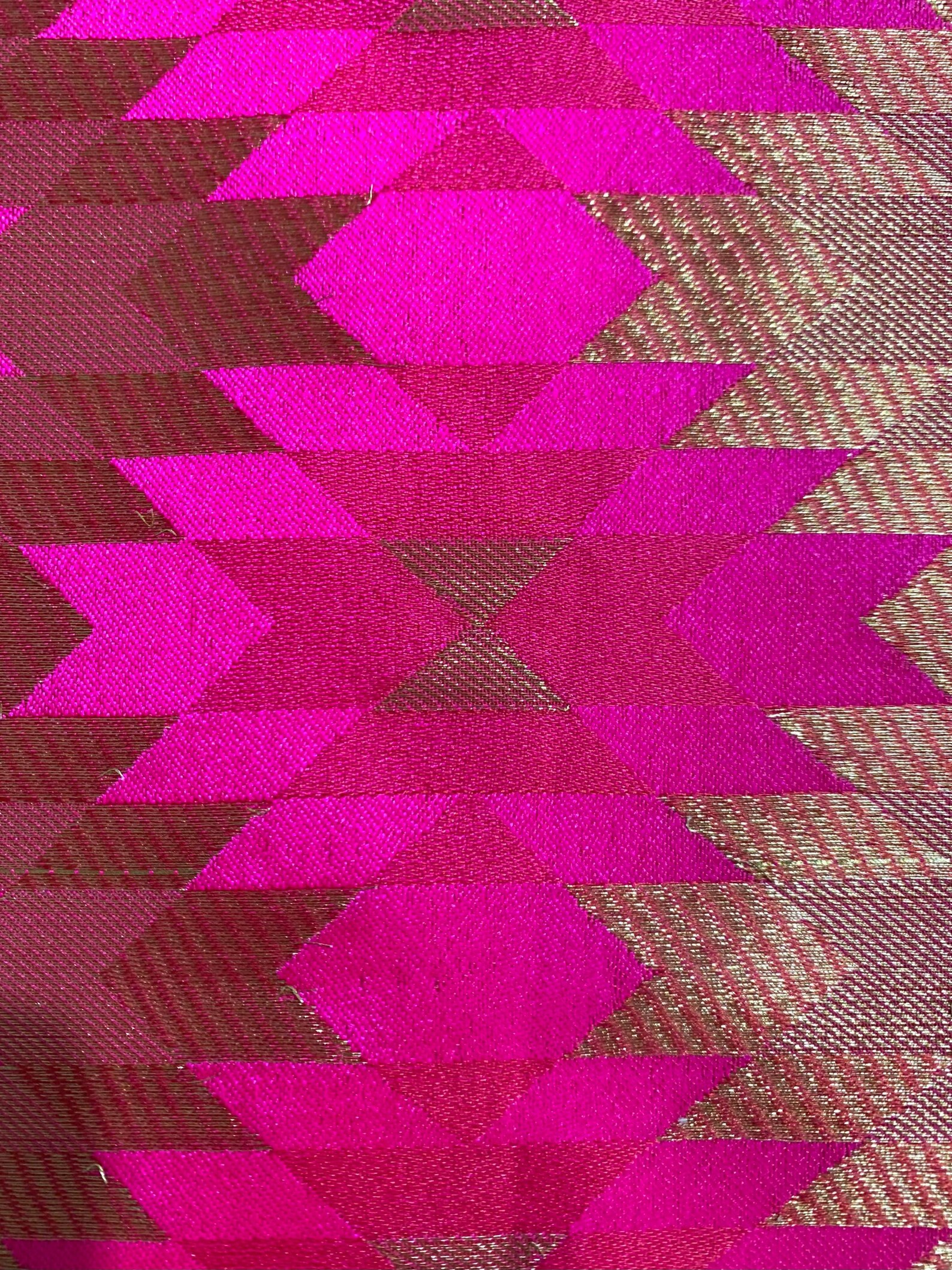 Hot Pink N Gold Fabric, Hot Pink Art Silk Brocade, Zigzag Patternfabric ...