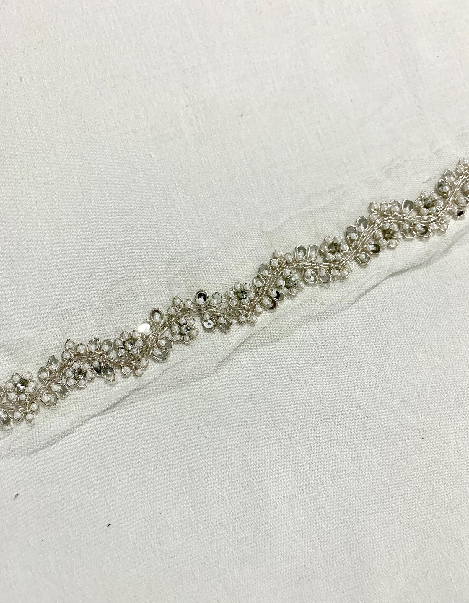 Silver Formal Trim, Hand Embroidered Designer Trim, Evening Wear Border ...