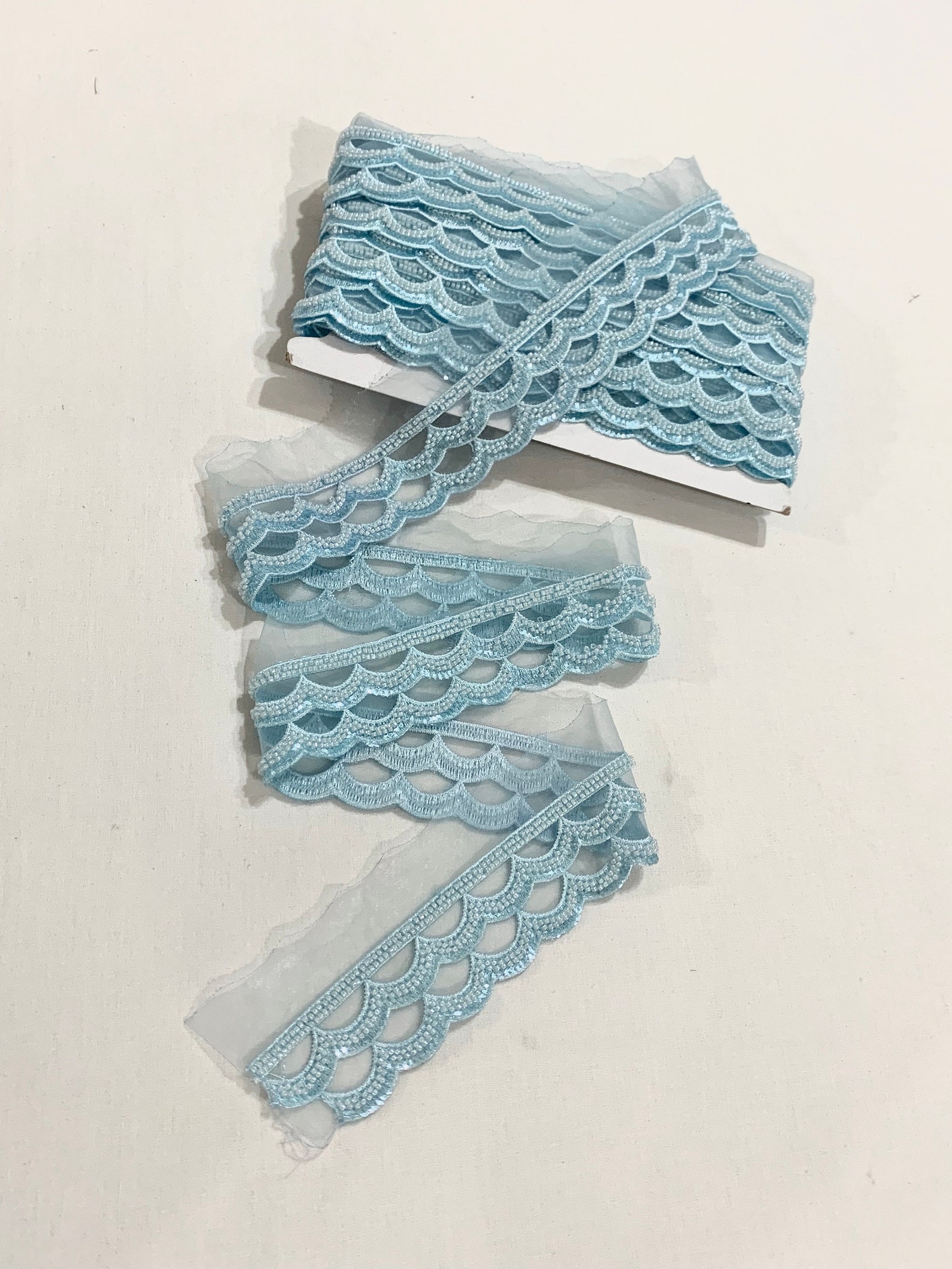 Blue Beaded Trim, Light Blue Embroidered Trim, Border Trim, Fashion ...