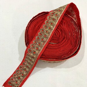 Red N Gold Silk Trim, Red Hand Embroidered Trim, Gold Zardosi Thread ...
