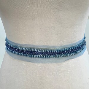 Blue Hand Beaded Trim, Blue Silver Line Seed Beads Trim, Fashion Trim ...