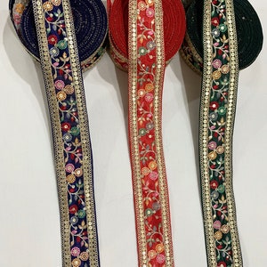 Navy Blue Embroidered Trim, Multicolour Trim, Evening Wear Trim, Border ...