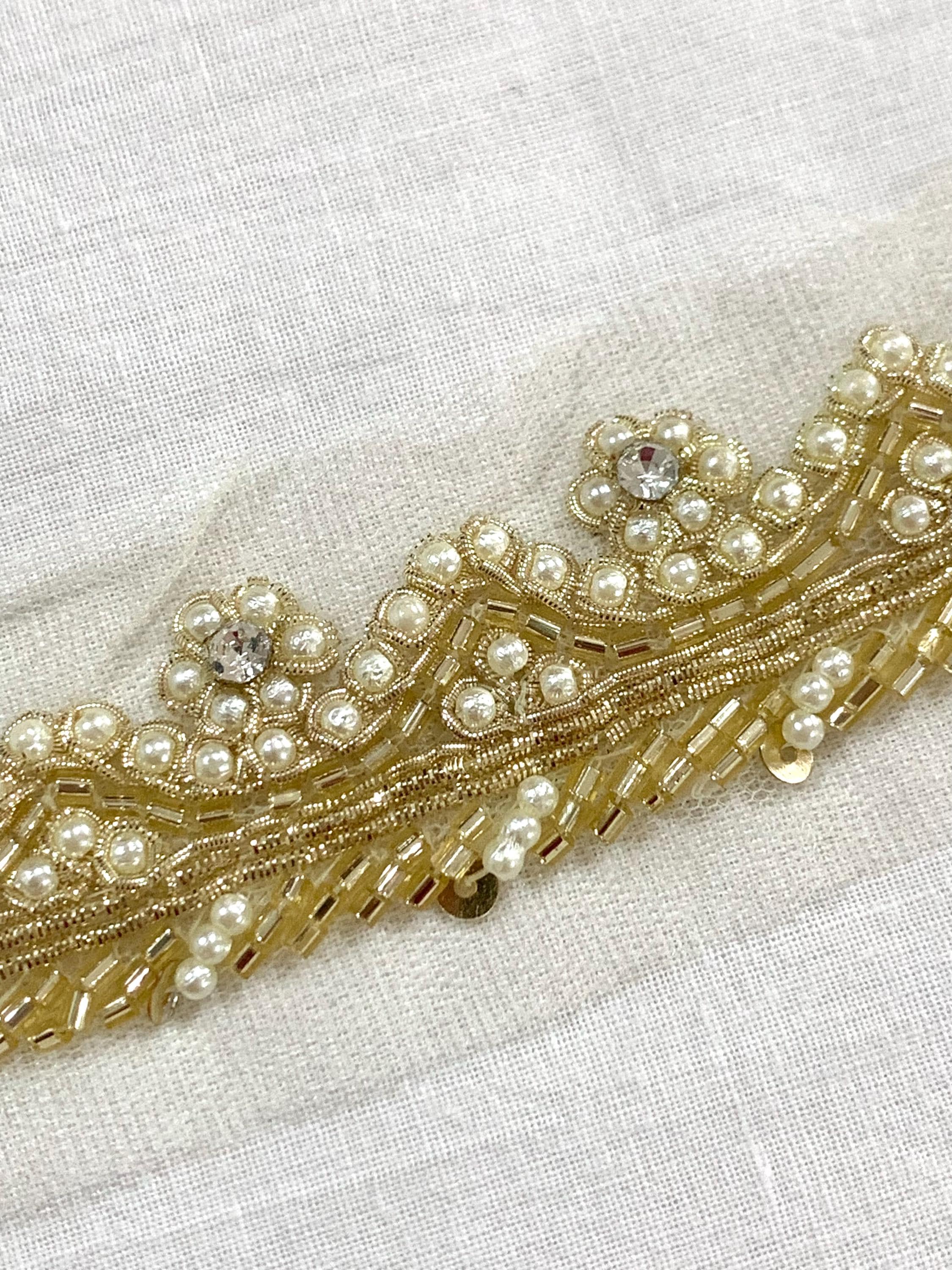 Golden Formal Trim, Hand Embroidered Designer Trim, Evening Wear Border ...