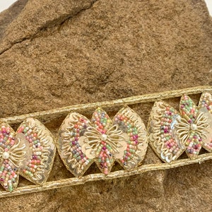 Multicoloured Gold Trim, Hand Embroidered Formal Wear Rim, Golden Cut ...
