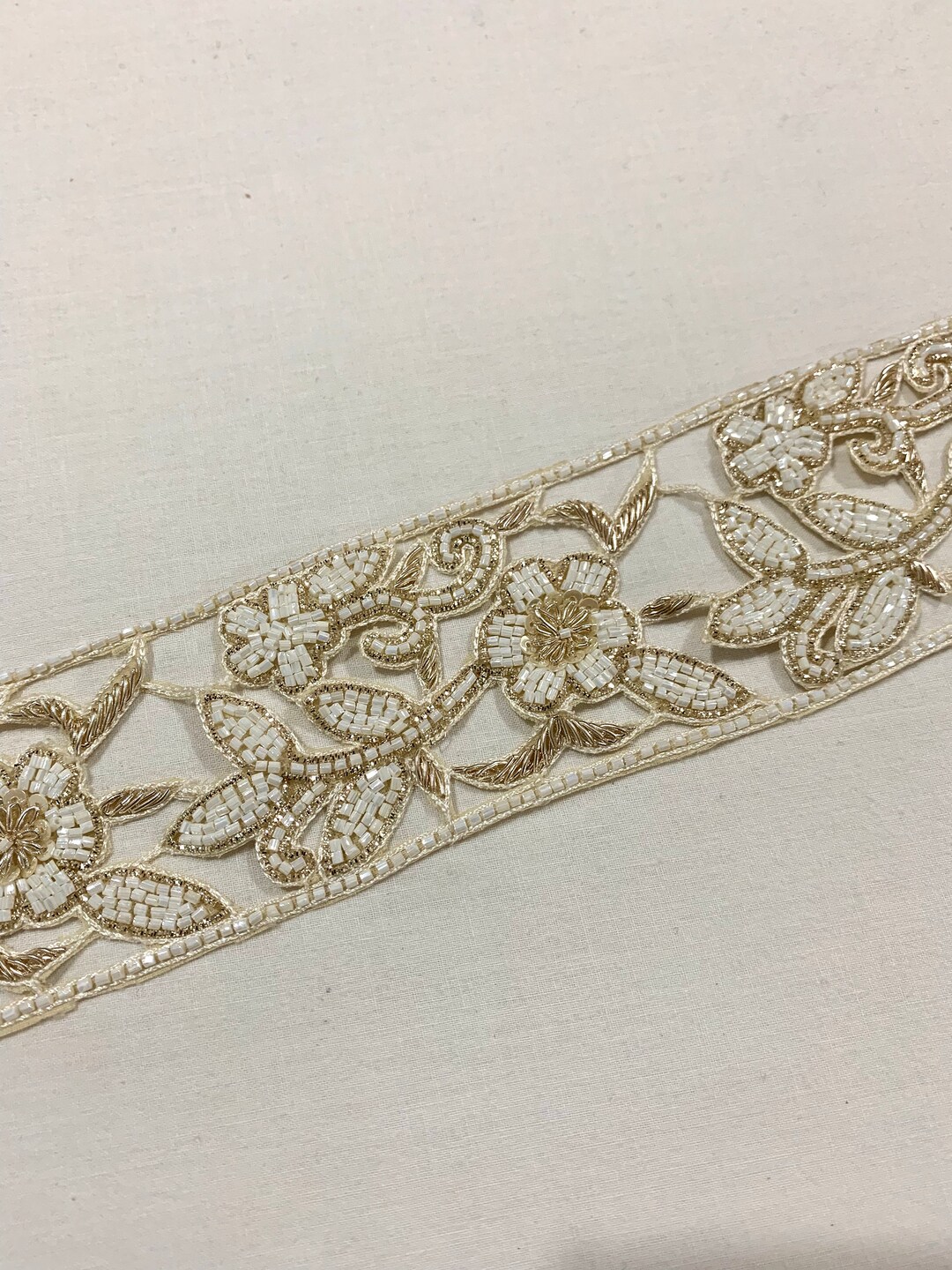 White N Gold Trim, Bridal Trim, Cut Work Trim, Formal Wear Trim, Hand ...