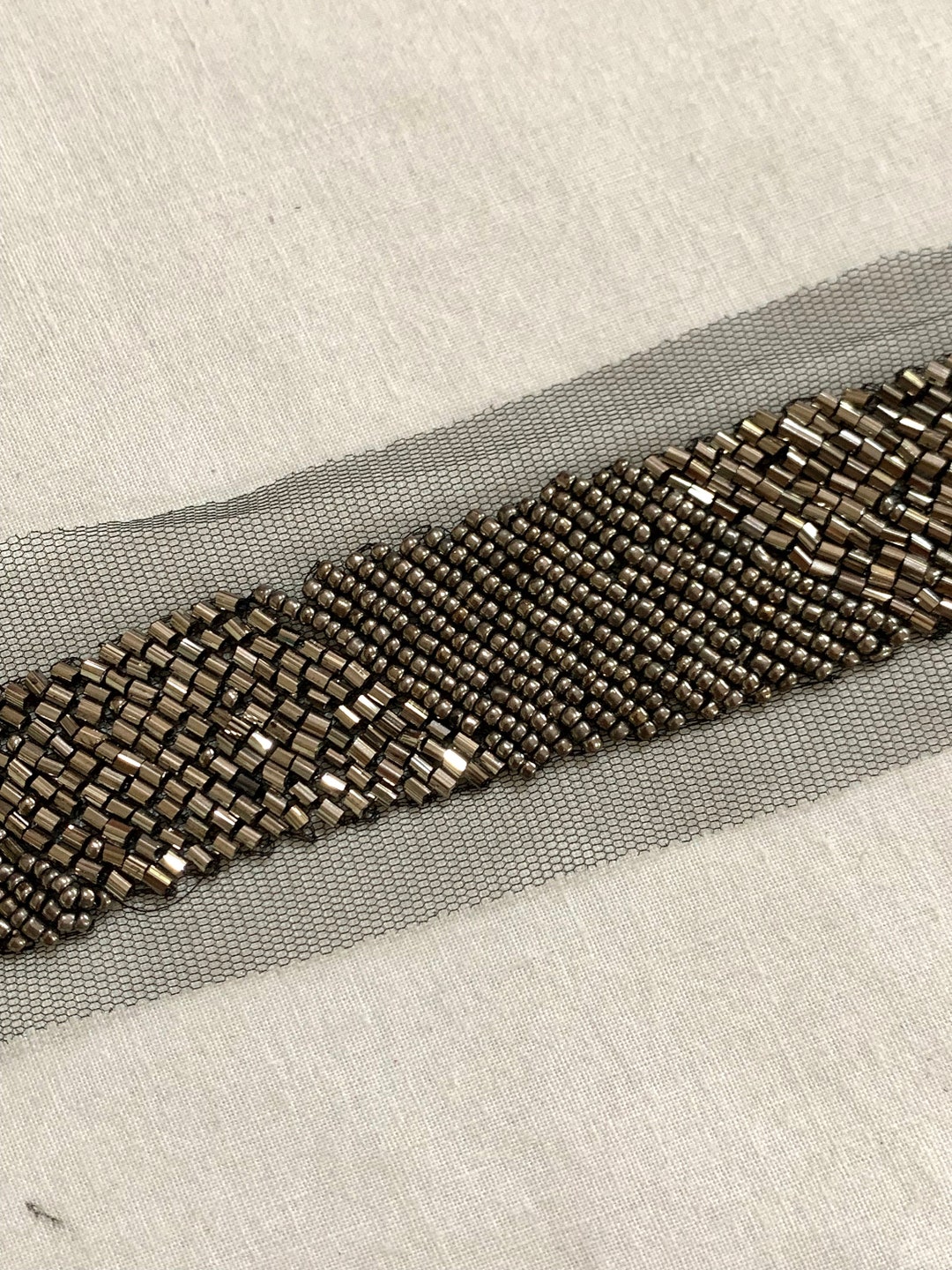 Black Gold Hand Beaded Trim, Evening Wear Trim, Hand Embroidered Trim ...