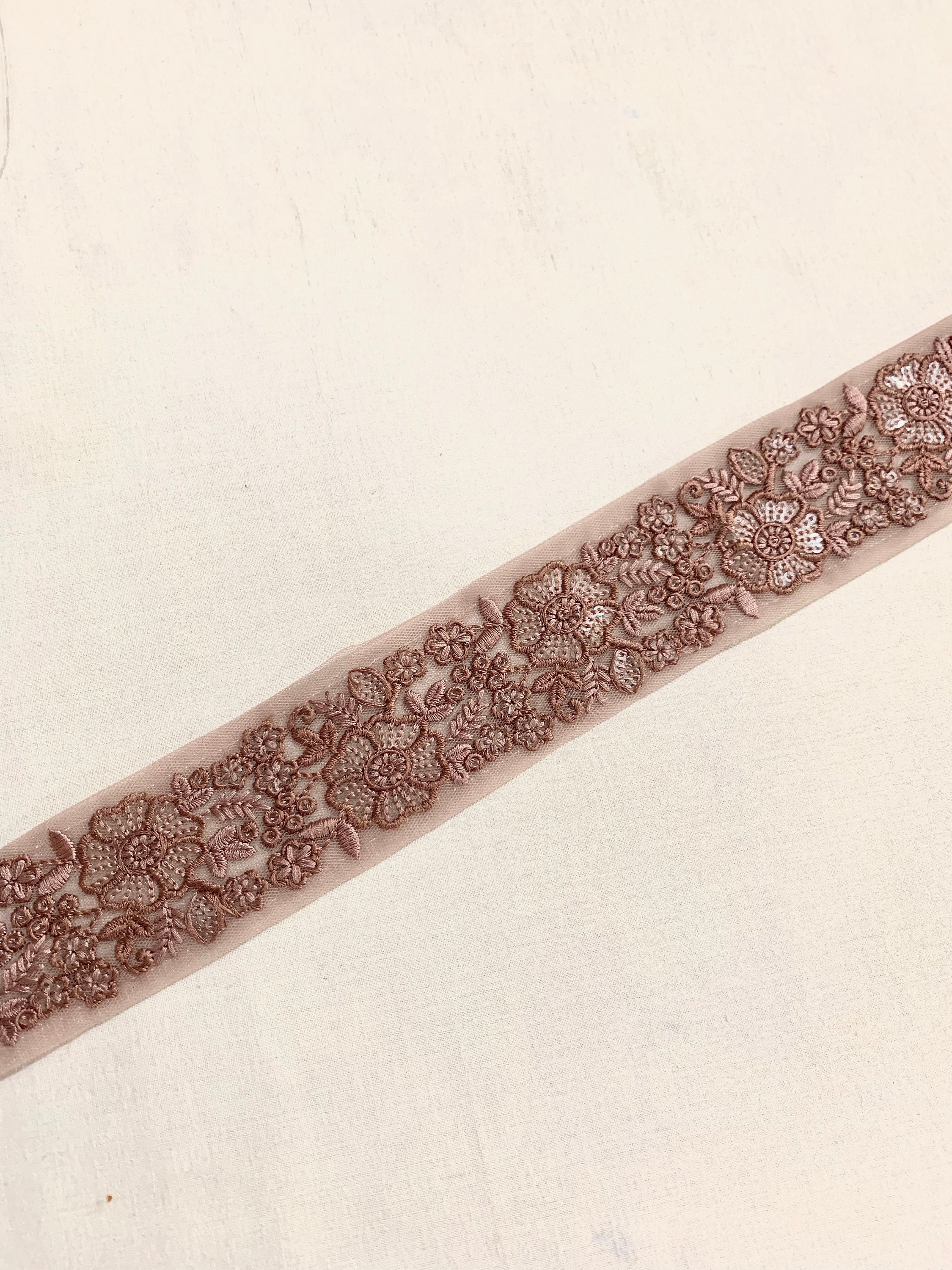 Pink Trim, Dusty Pink Embroidered Trim, Luxurious Tulle Border Trim ...