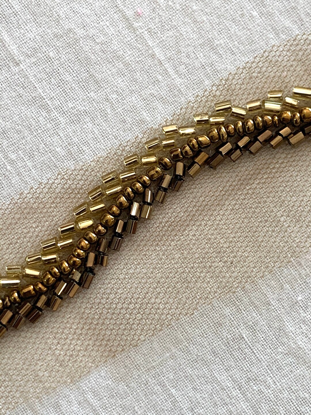 2 Yards of Antique Gold Embroidered Net Trim, Ultra Thin Tube Seed ...