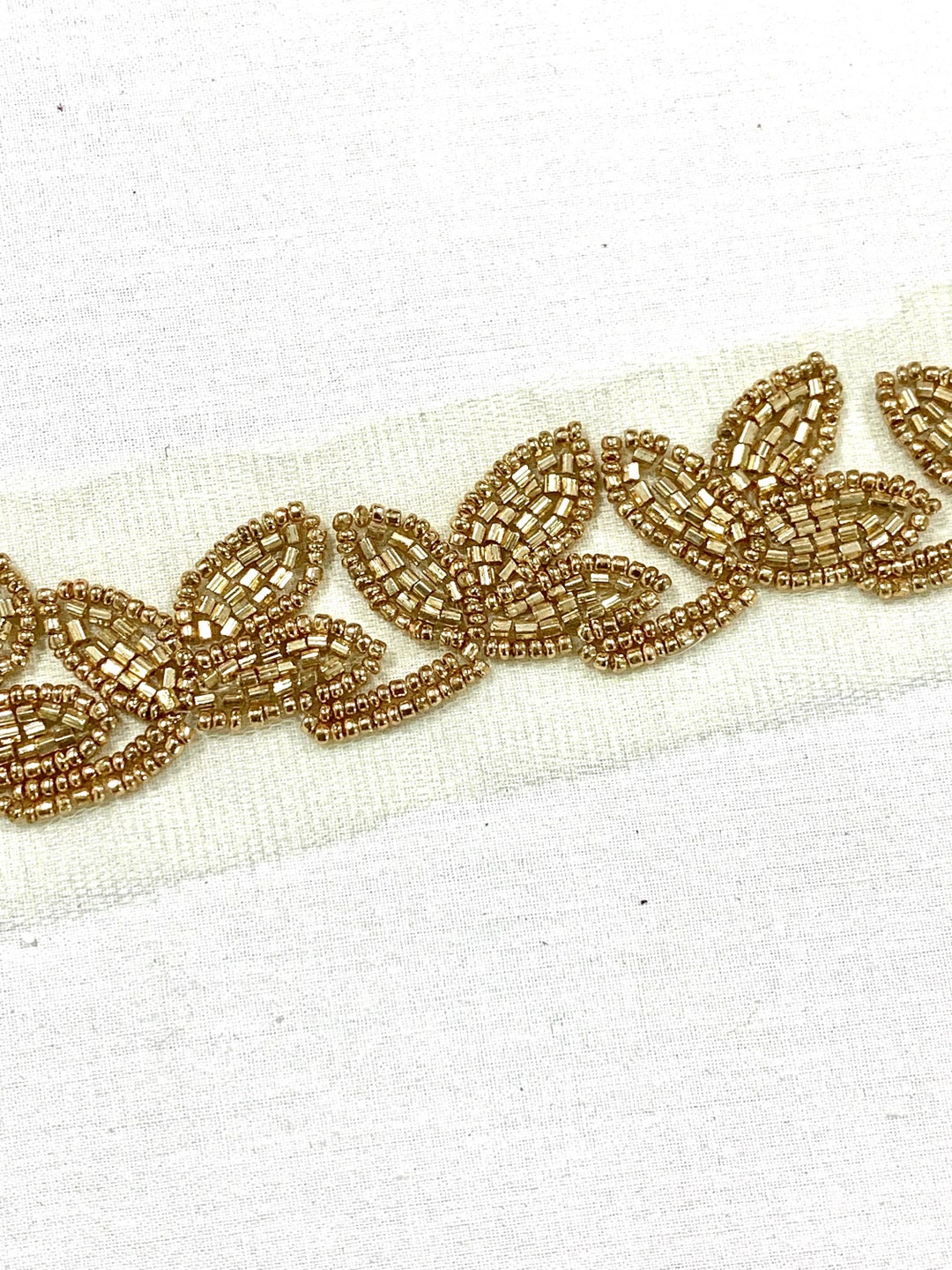 Golden Beaded Trim, Hand Embroidered Trim, Seed Bead Trim, Home ...