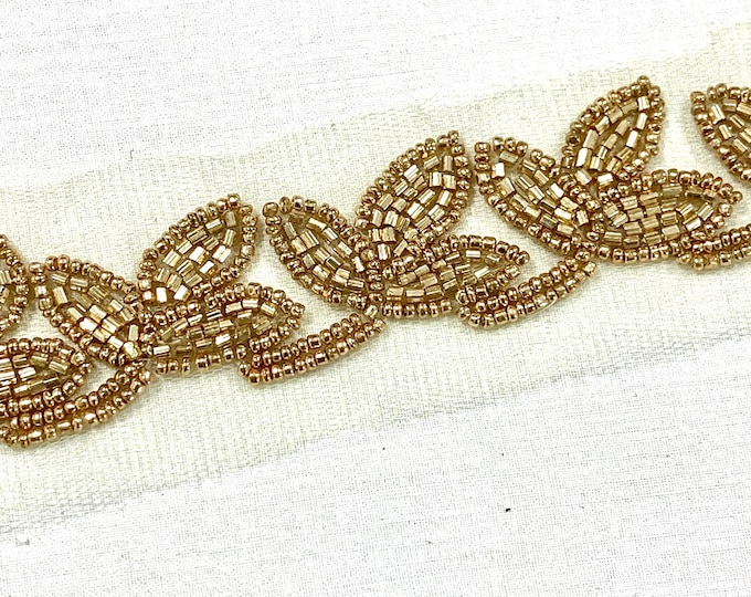 Golden Beaded Trim, Hand Embroidered Trim, Seed Bead Trim, Home ...