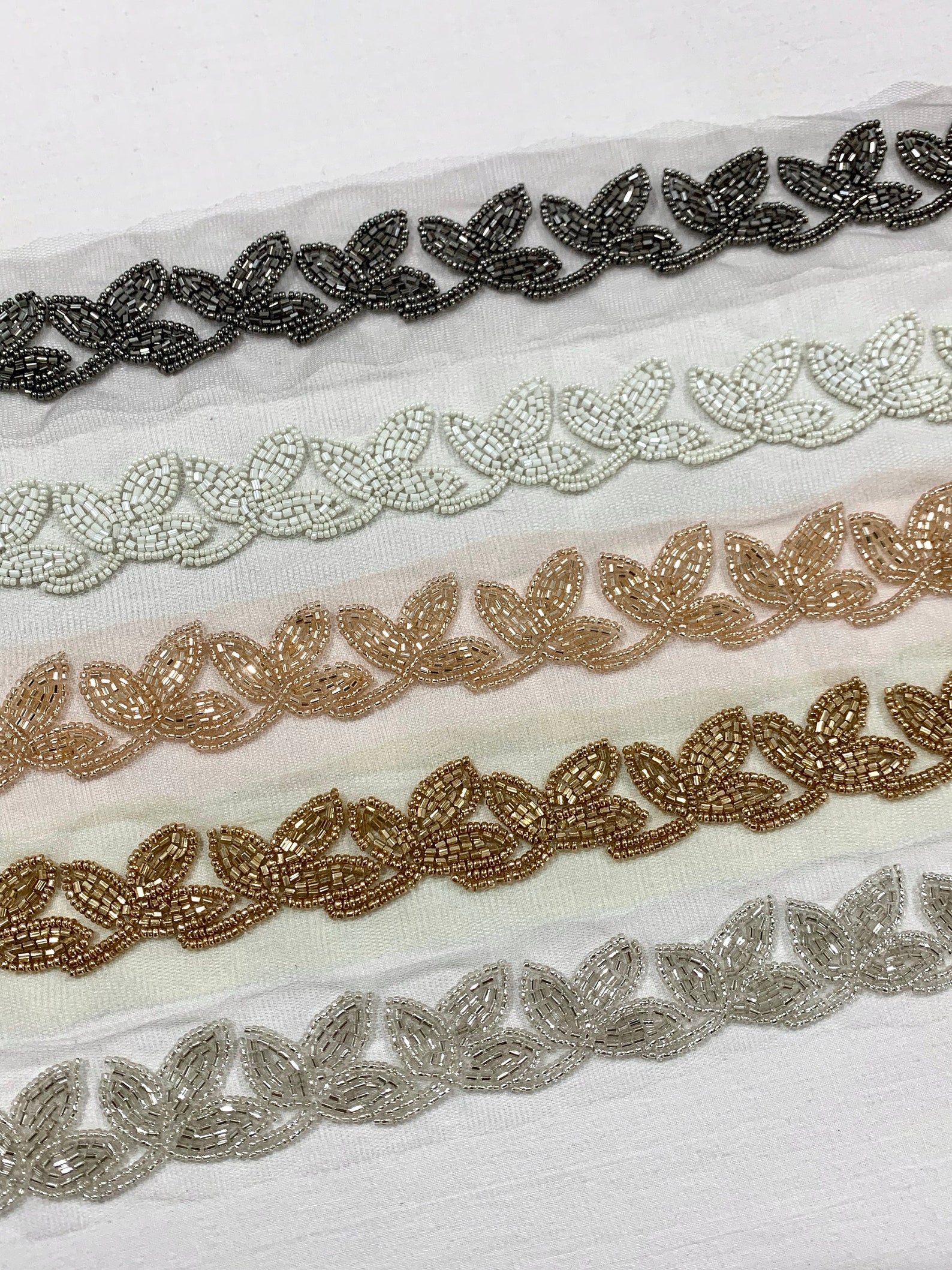 Rose Gold Beaded Trim Pink Gold Hand Embroidered Trim Seed | Etsy