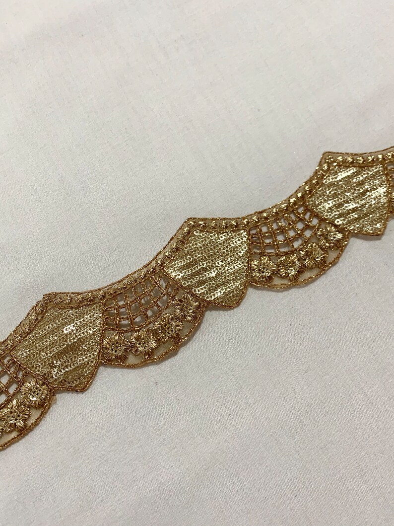 Gold Embroidered Trim, Scalloped Golden Cut Work Trim, Golden Edging ...