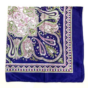 Blue Square Scarf/ Navy Blue Base Scarf/ Viscose Printed/ Blue N White ...