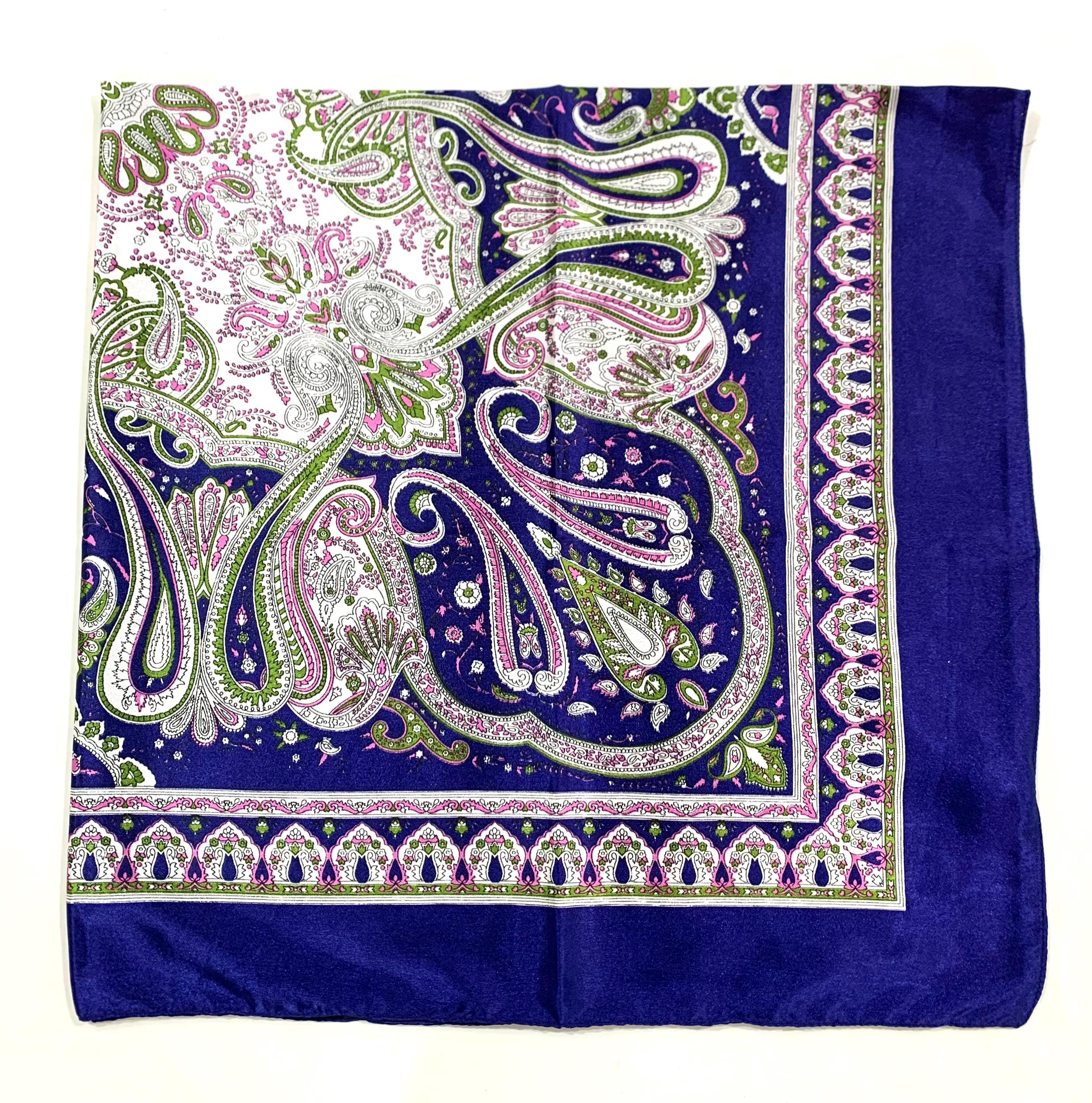 Blue Square Scarf/ Navy Blue Base Scarf/ Viscose Printed/ Blue N White ...