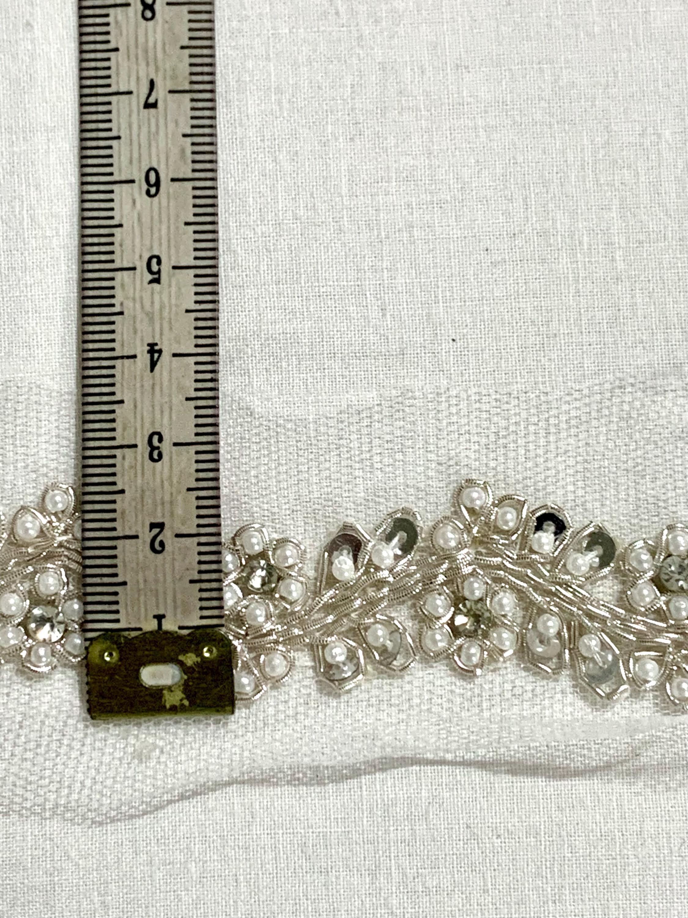 Silver Formal Trim, Hand Embroidered Designer Trim, Evening Wear Border ...
