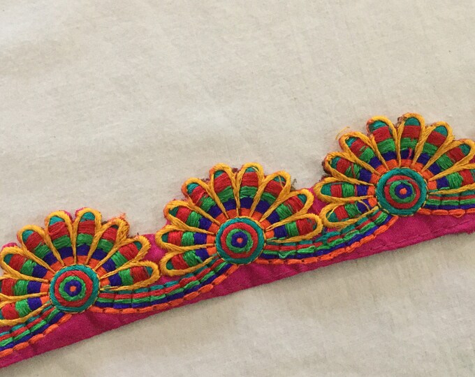 Pink Cotton Trim Embroidered With Vibrant Rainbow Threads - Etsy Australia