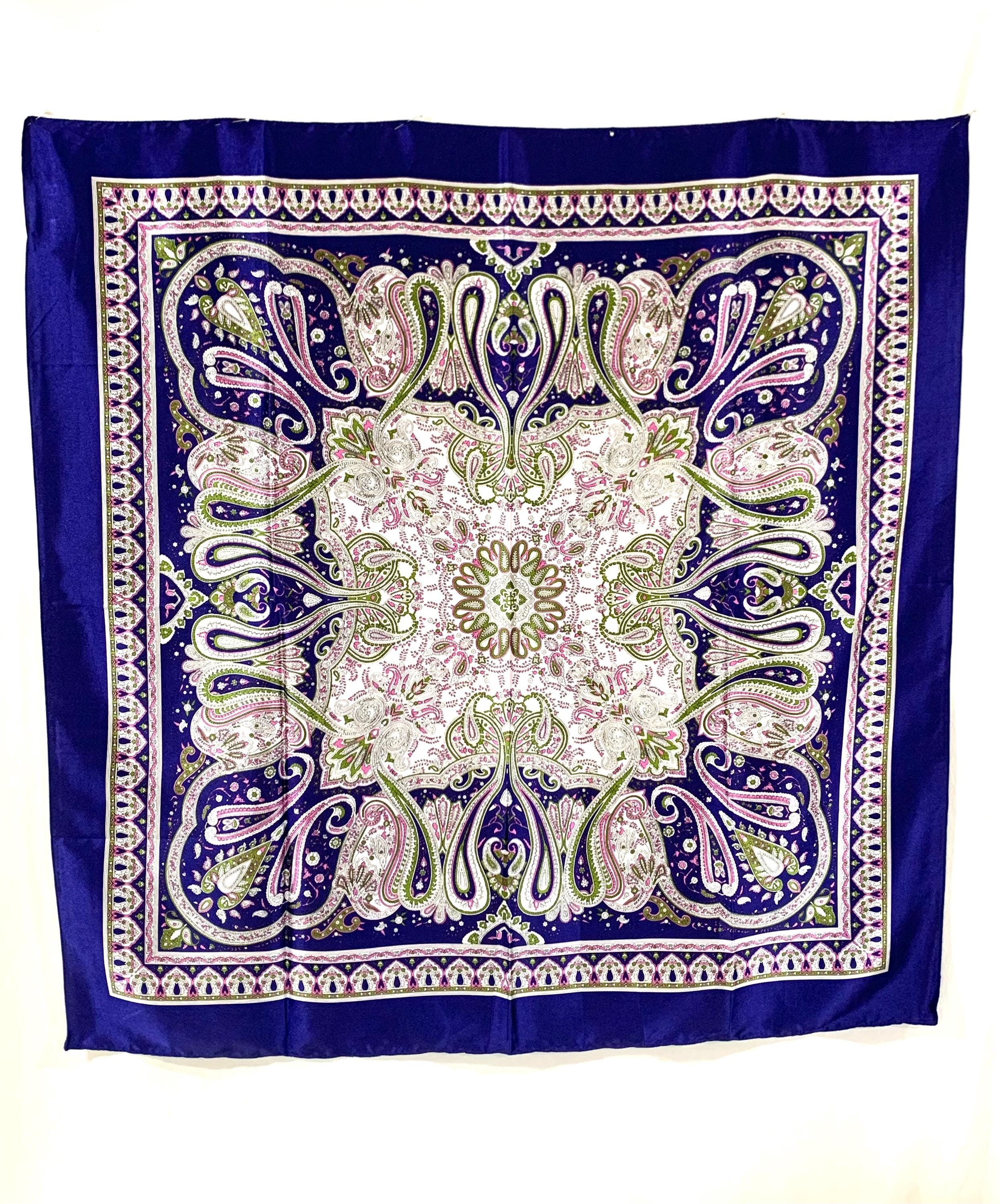 Blue Square Scarf/ Navy Blue Base Scarf/ Viscose Printed/ Blue N White ...