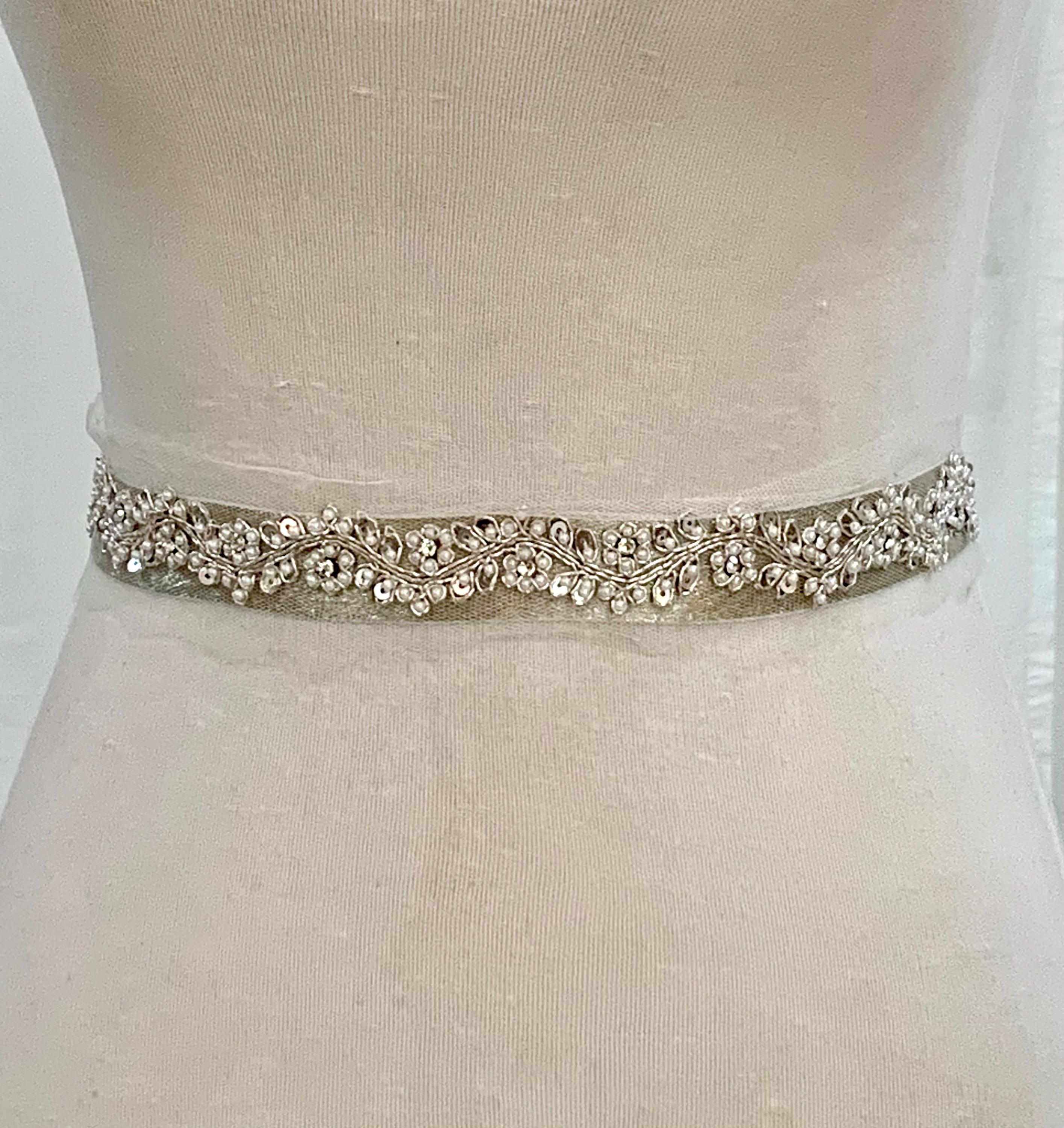 Silver Formal Trim, Hand Embroidered Designer Trim, Evening Wear Border ...