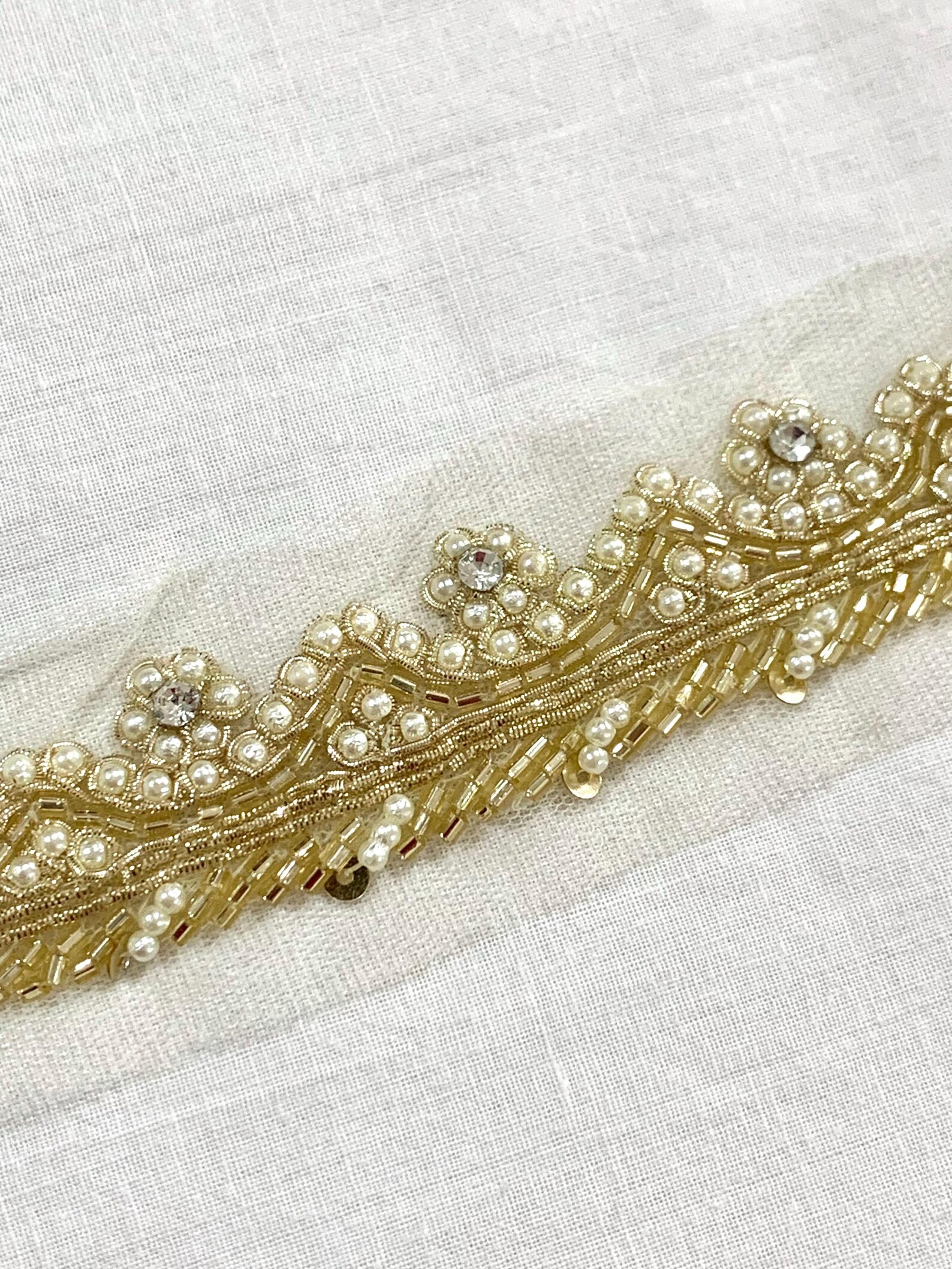 Golden Formal Trim, Hand Embroidered Designer Trim, Evening Wear Border ...