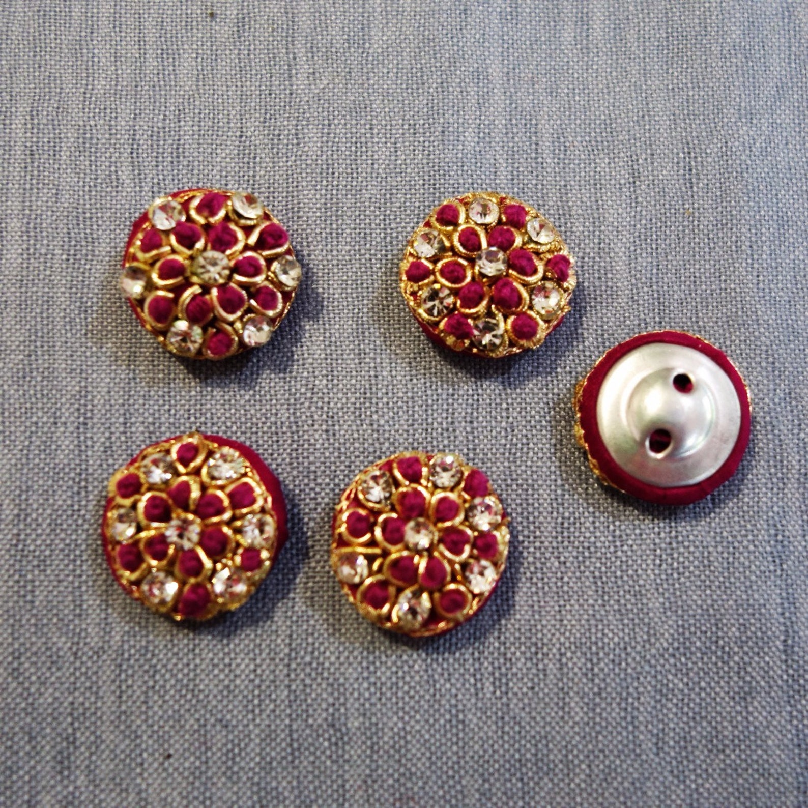 Maroon Silk Buttons Hand Embroidered With Golden Metallic - Etsy Australia