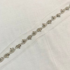 Silver Bridal Trim, Silver Crystal Trim, Silver Hand Beaded Trim, Trim for Bridal Belt, Hand ...