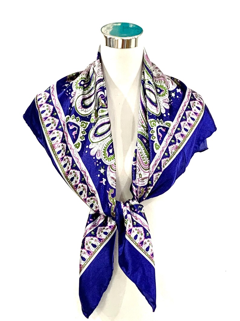 Blue Square Scarf/ Navy Blue Base Scarf/ Viscose Printed/ Blue N White ...