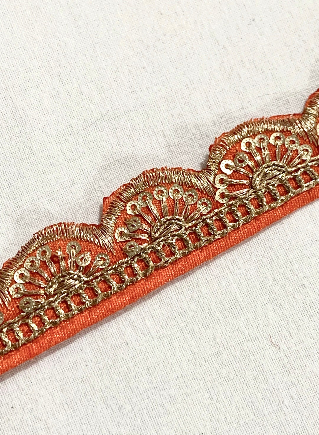 2 Yards of Orange N Gold Trim, Orange Embroidered Trim, Edging Trim ...