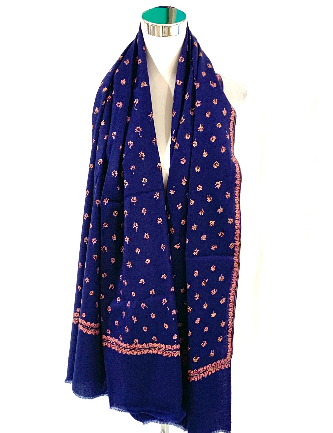 Navy Blue Woollen Shawl Hand Embroidered Pure Wool Wrap Over - Etsy UK
