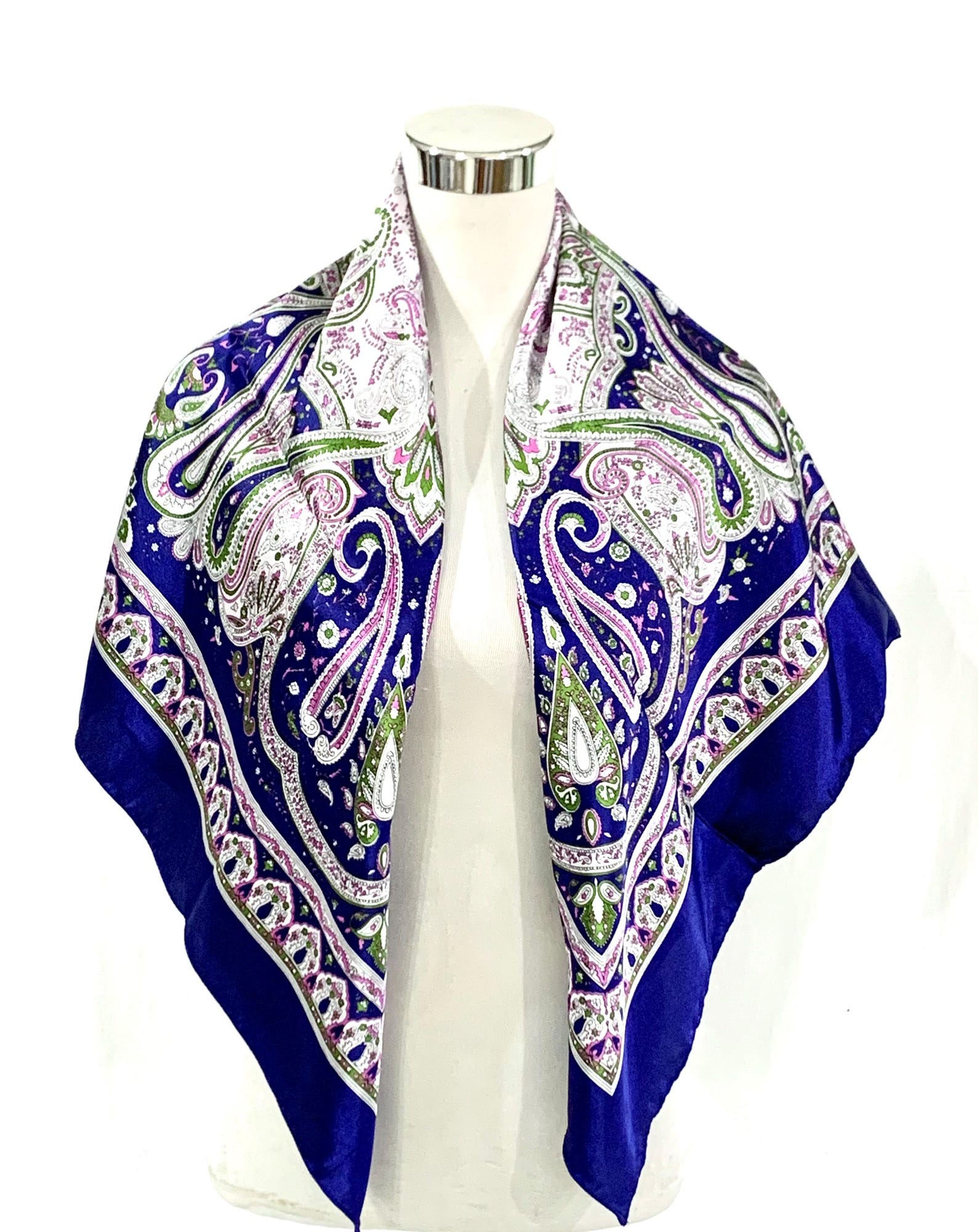 Blue Square Scarf/ Navy Blue Base Scarf/ Viscose Printed/ Blue N White ...