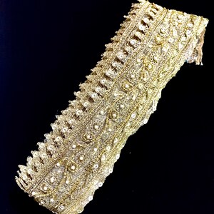 Light Gold Bridal Trim, Hand Embroidered Border Trim, Broad Light Gold ...